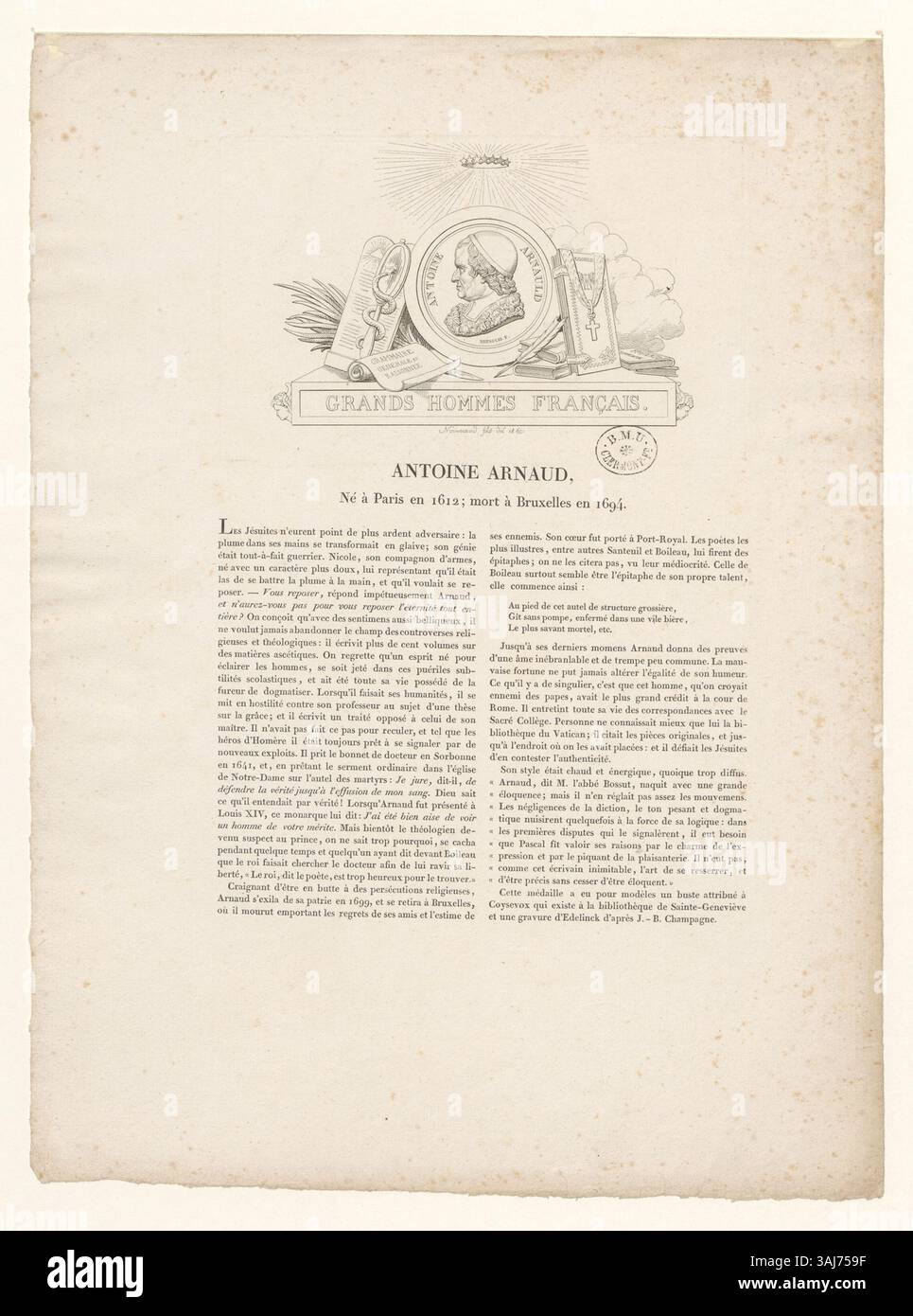 An intaglio print from the Boyer collection portraying Antoine Arnauld ...