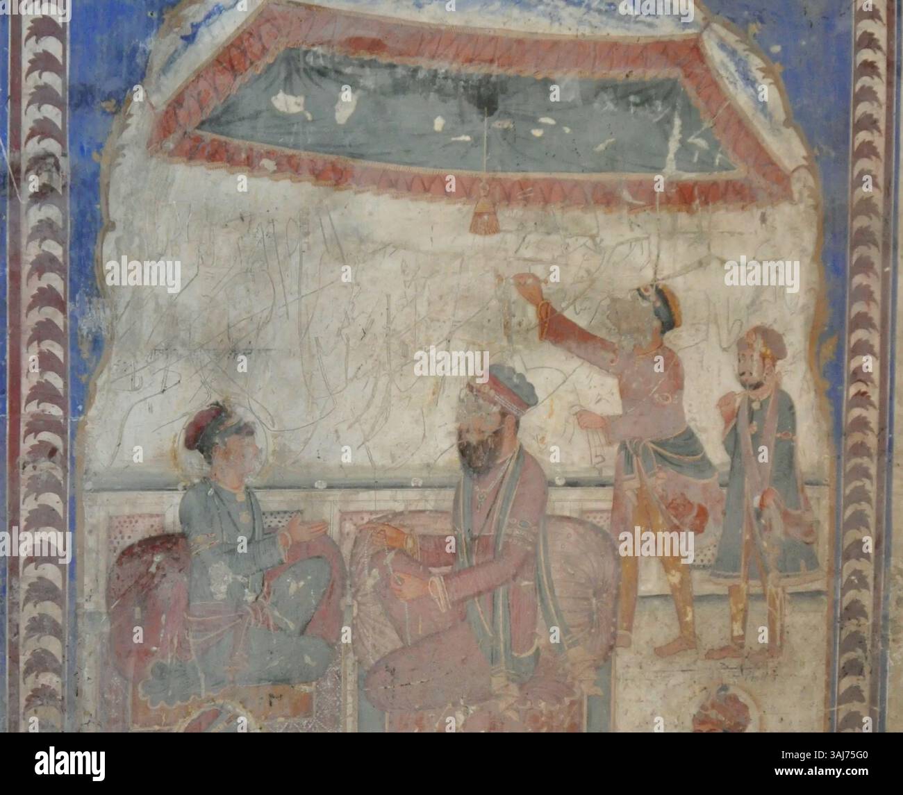 A fresco from the Khem Singh Bedi Haveli in Kallar Syedan, Rawalpindi district, Punjab, Pakistan ...