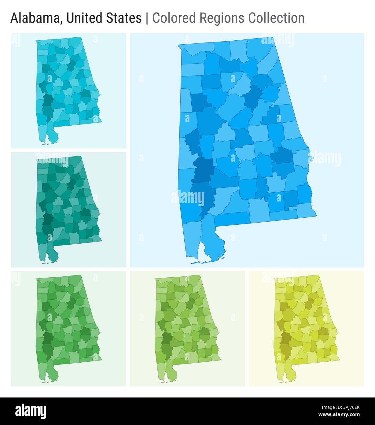 Alabama, United States. Map collection. State shape. Colored counties ...
