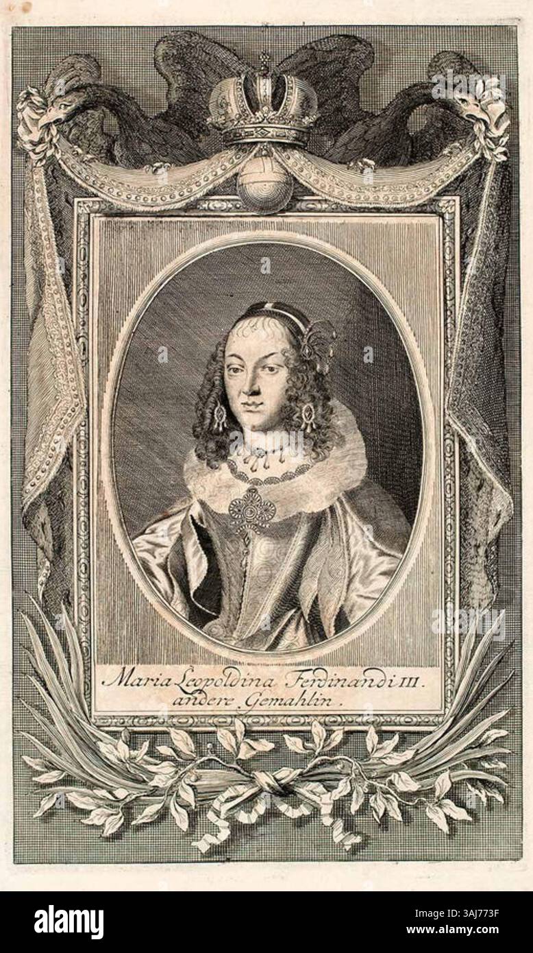The engraving from 1721 portrays Maria Leopoldine of Austria, wife of ...