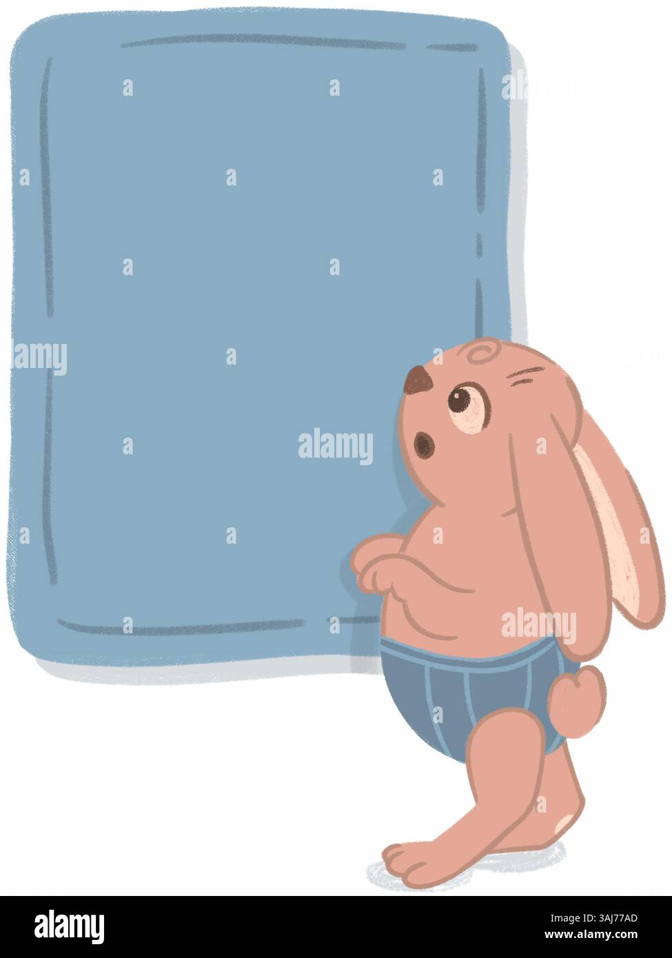 cute bunny standing and looking at sign with text on a transparent ...