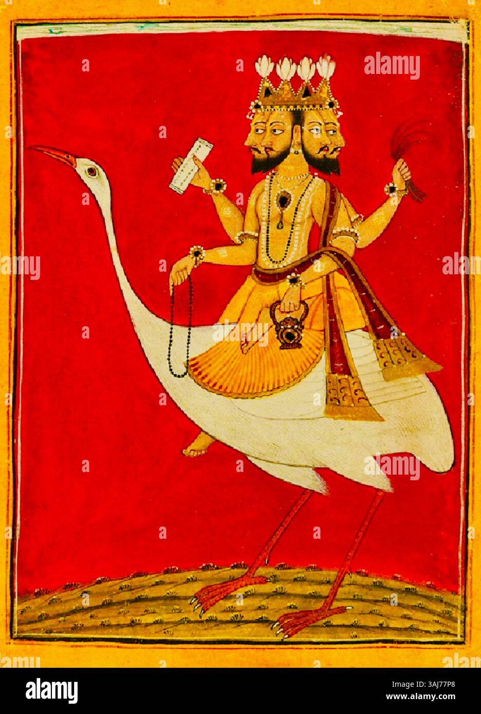 A 1720 painting of Brahma, the Creator of the Universe, depicted on a ...