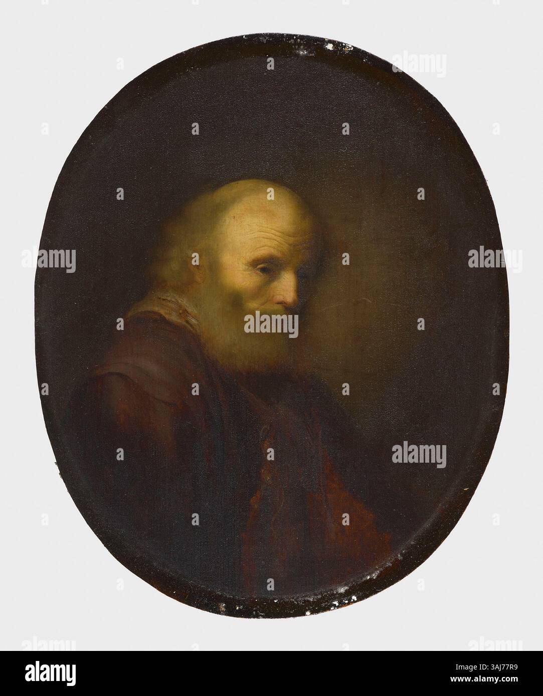 A portrait in the style of Gerrit Dou, depicting a bust of an old man ...