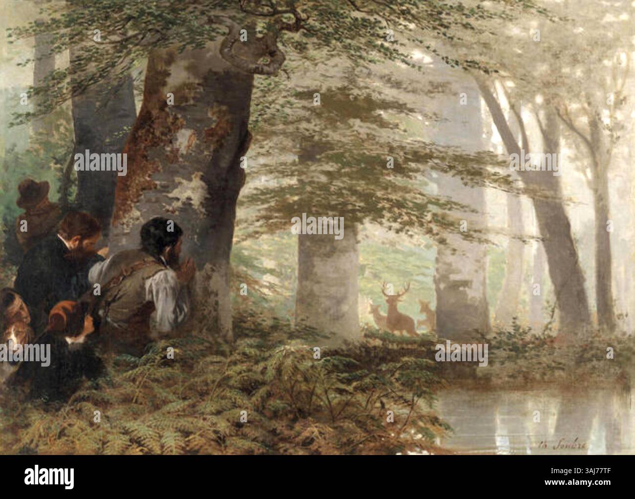 Charles Soubre's painting 'Braconniers' (Poachers) captures a rural ...