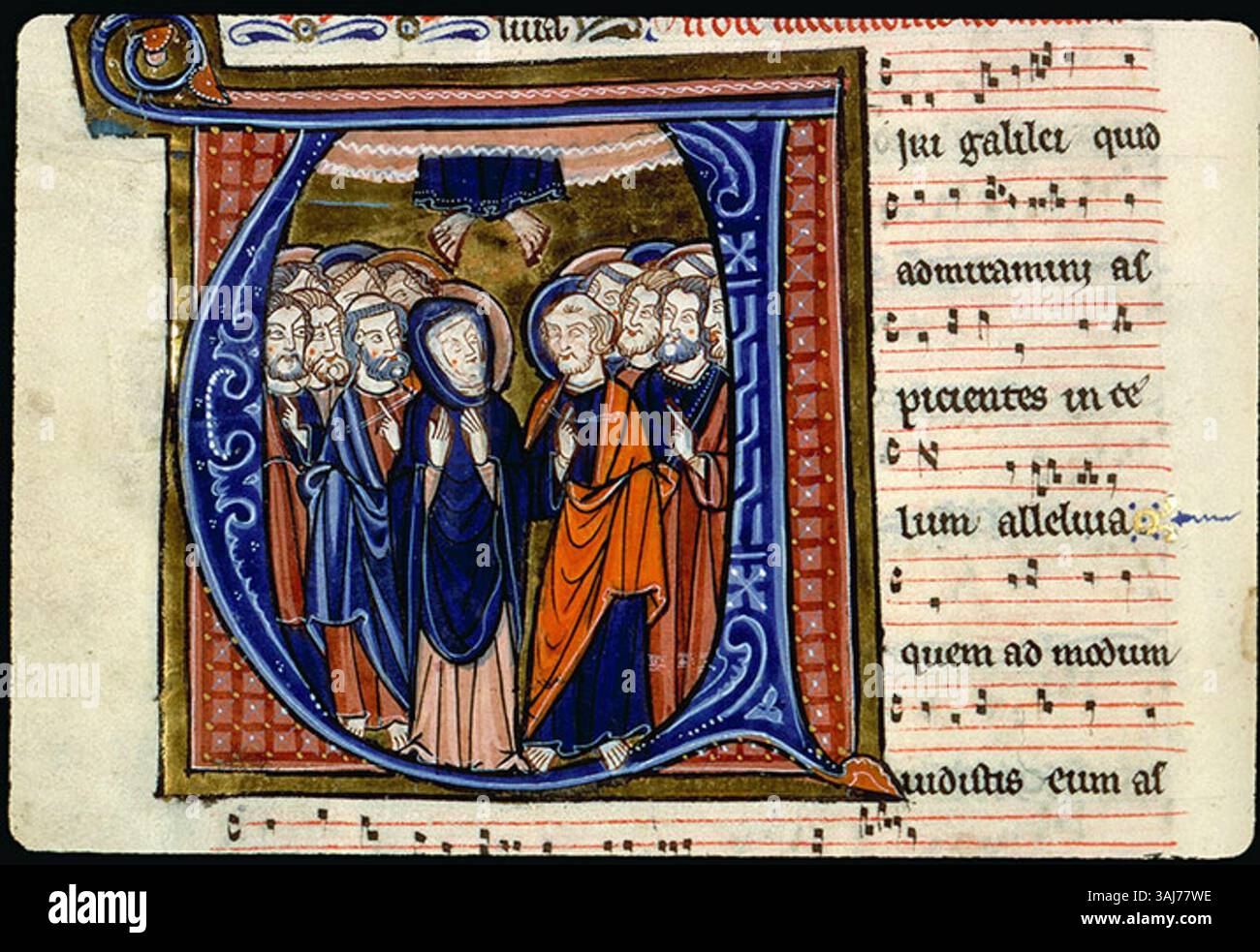 This circa 1250 illuminated manuscript depicts the Ascension of Christ ...