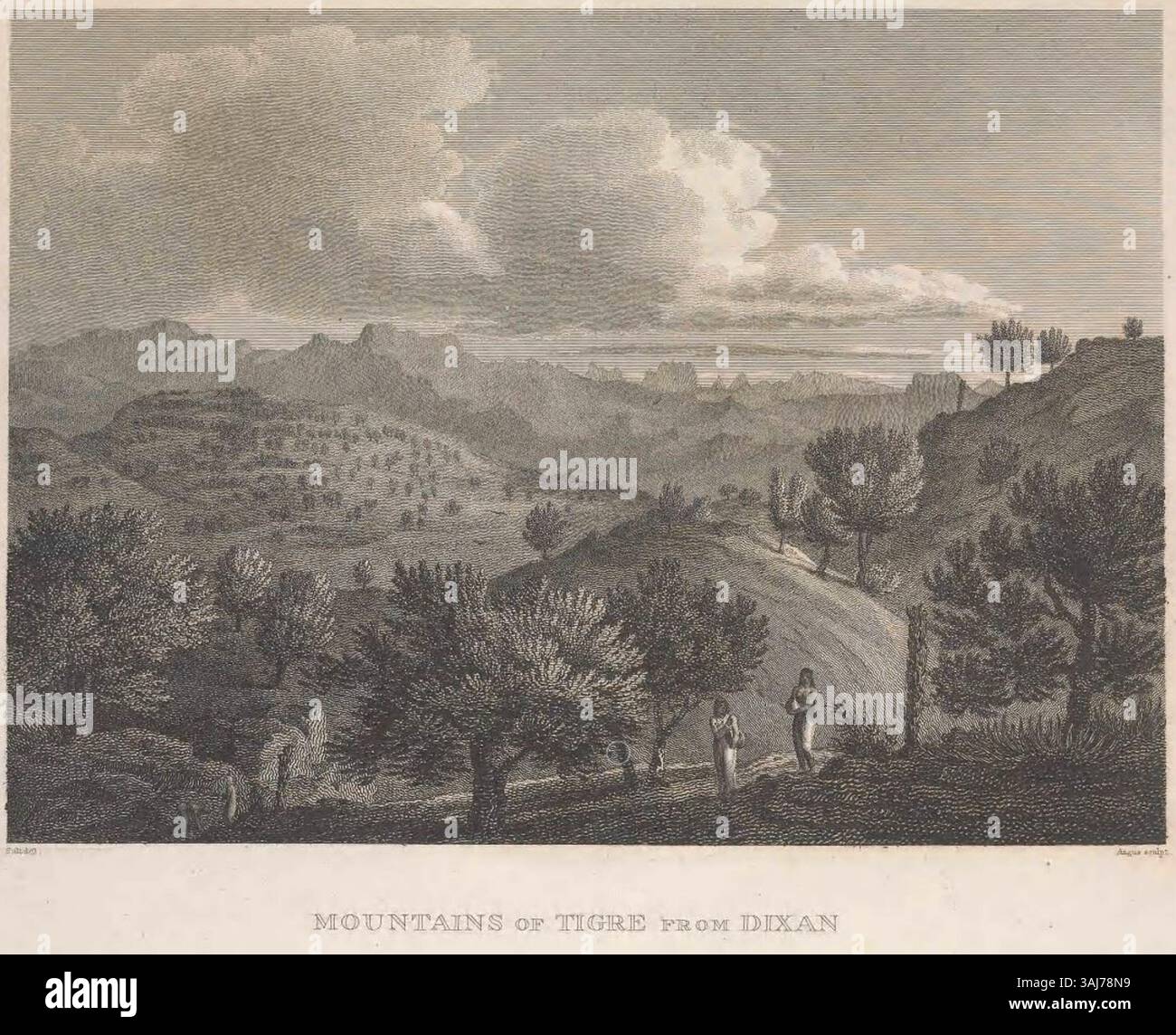 This engraving, created by William Angus in 1809, depicts the mountains ...