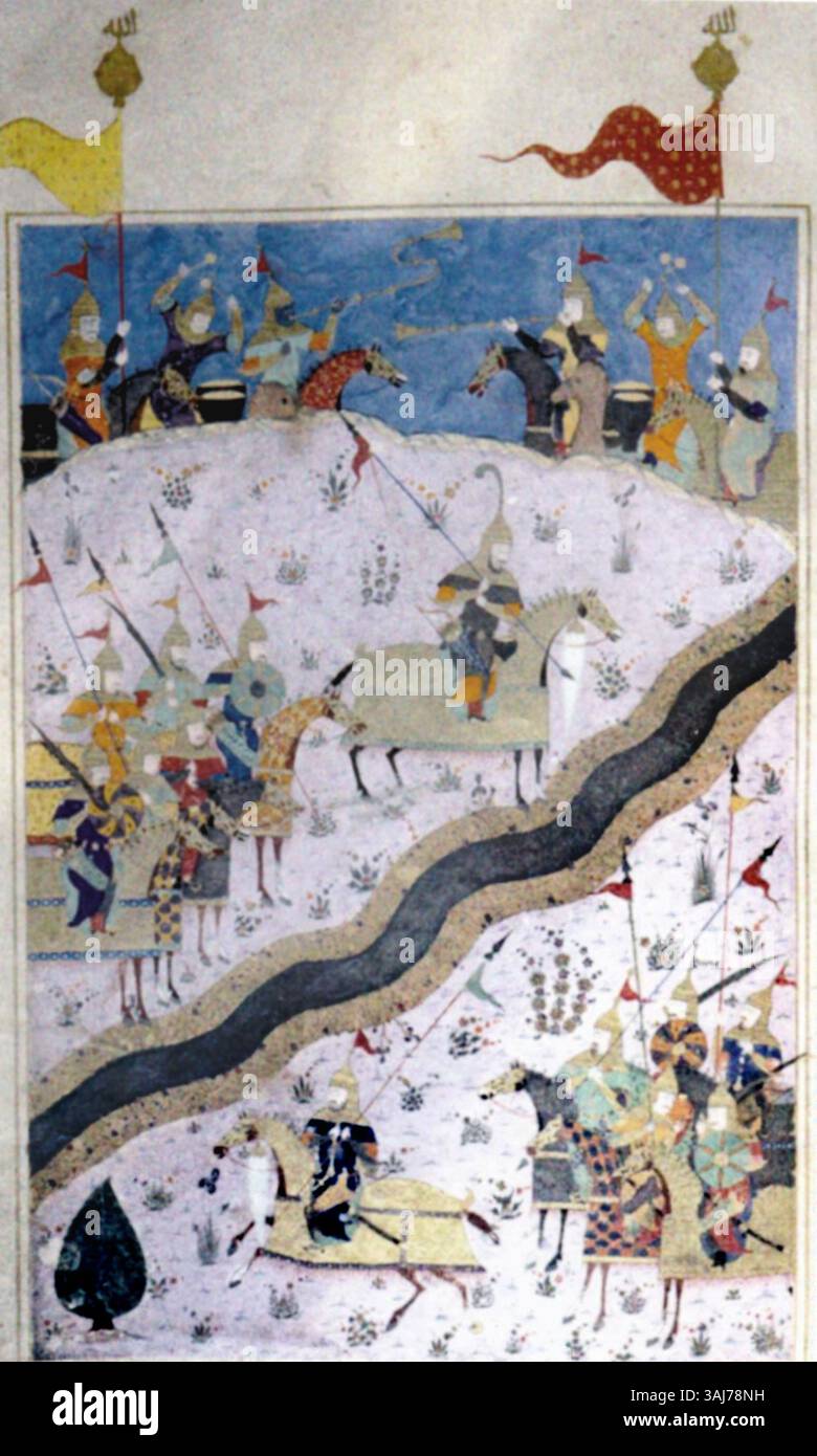 This illustration from the *Zafarnama* manuscript shows Timur and Amir ...