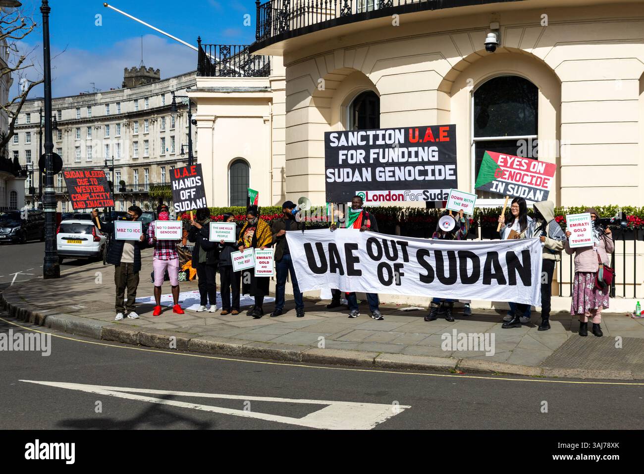 Sudanese Activists gathered outside the UAE embassy and livestreamed the court hearing of Sudan ...