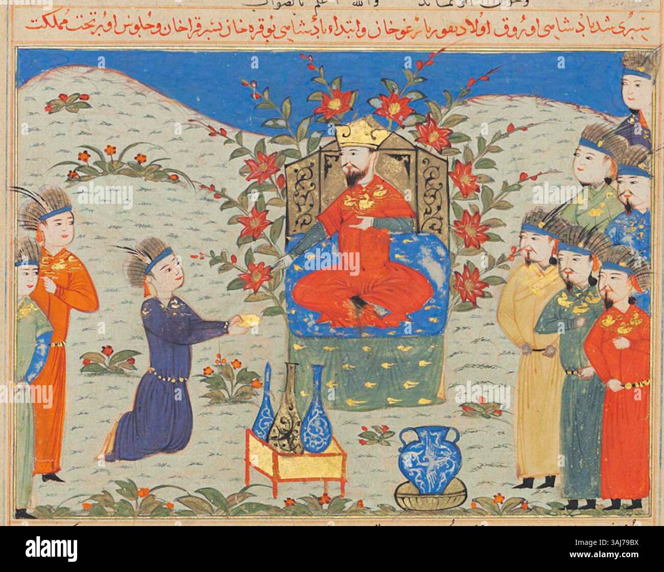 This miniature from 'Majma' al-Tawarikh' depicts the accession of ...