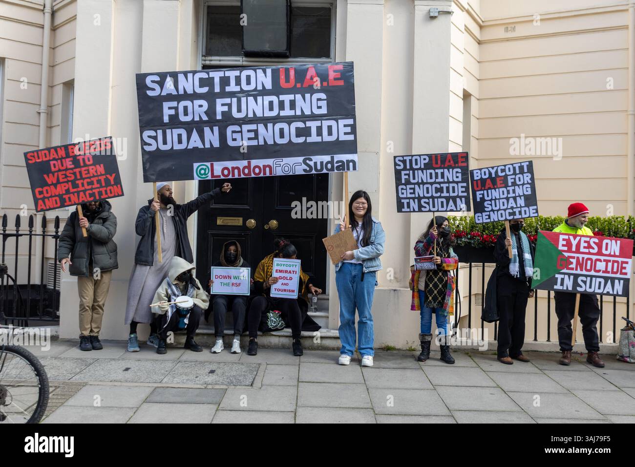 Sudanese Activists gathered outside the UAE embassy and livestreamed the court hearing of Sudan ...