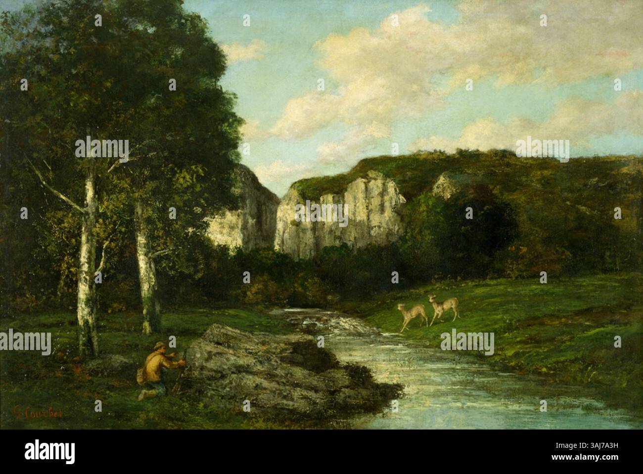 Landscape with a Hunter, painted by Gustave Courbet in 1873. The ...