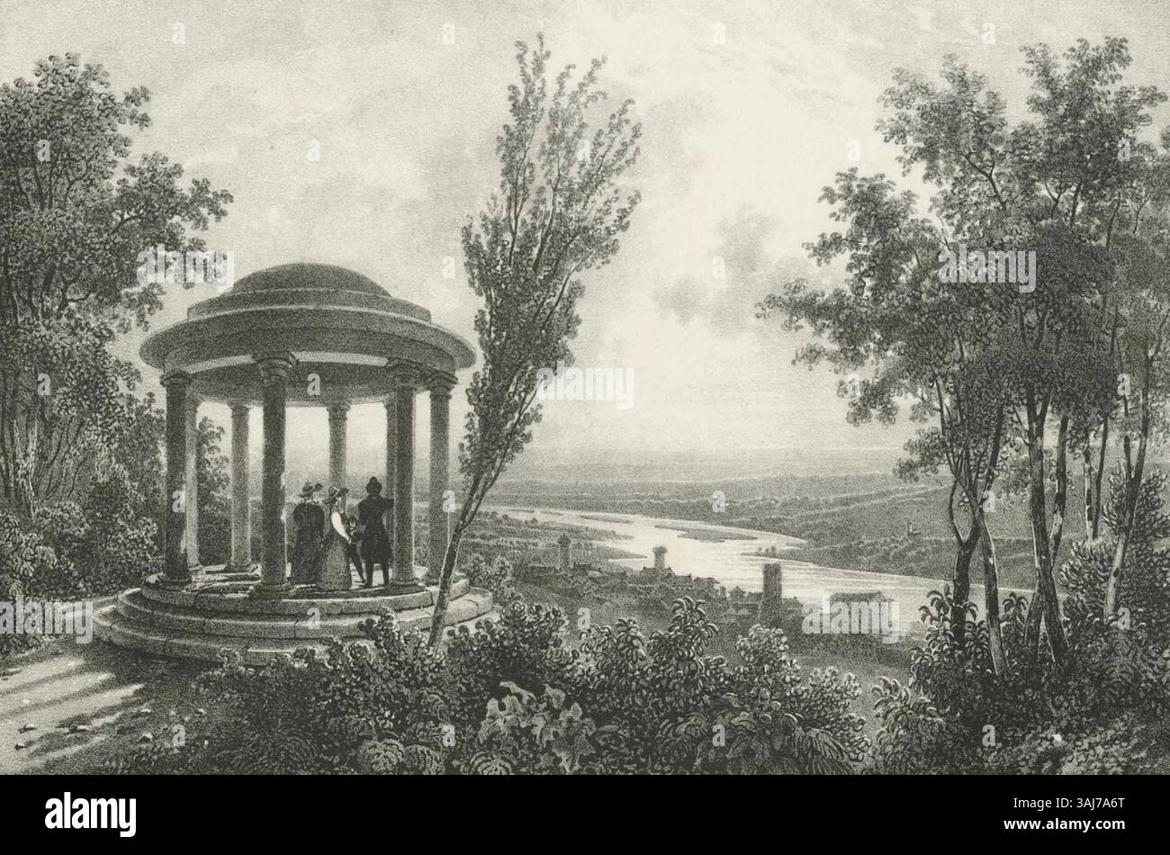 The lithograph 'Alter Tempel Niederwald' by G. Engelmann, created circa ...