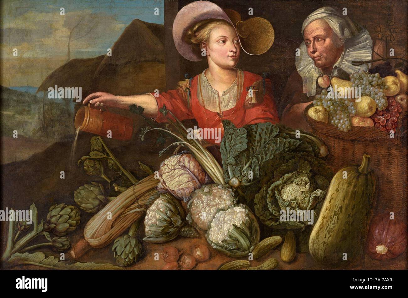 This 17th-century Flemish painting depicts a vegetable seller, an ...