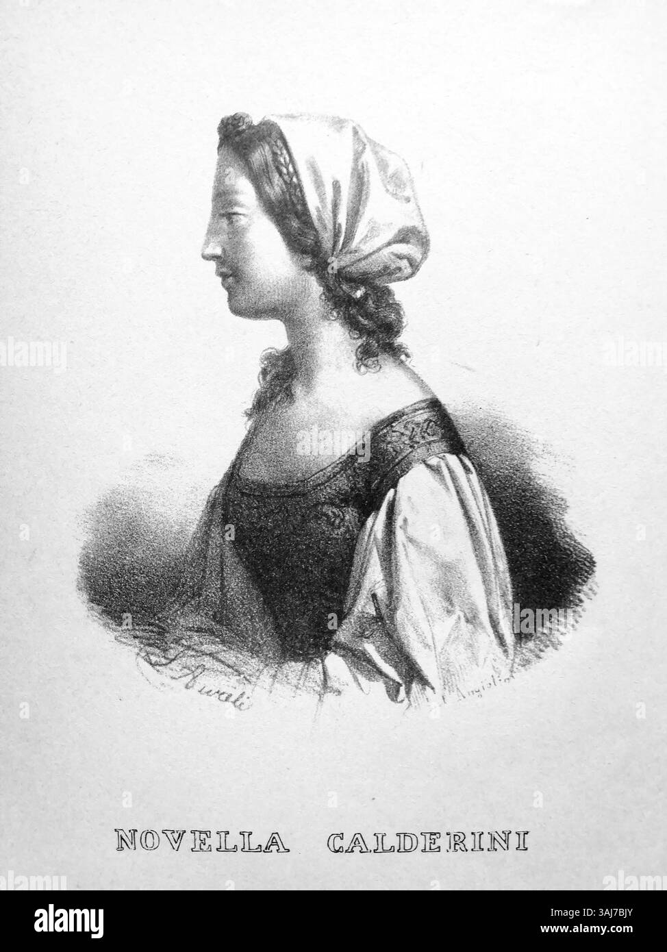 Lithograph depicting Novella Calderini (Novella d'Andrea), one of the ...