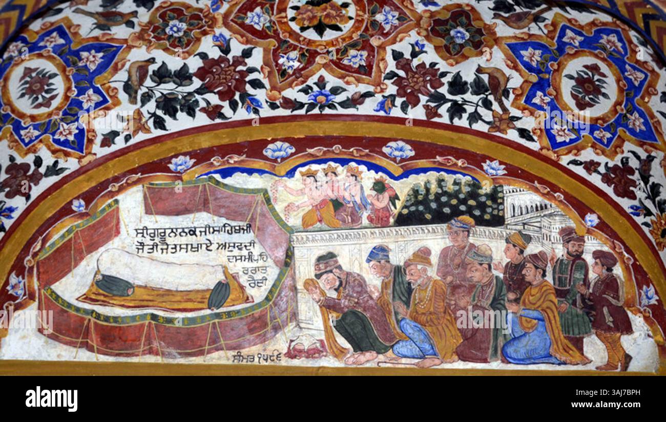 The fresco in Gurdwara Baba Atal depicts a scene from the life of Guru Nanak, the founder of ...