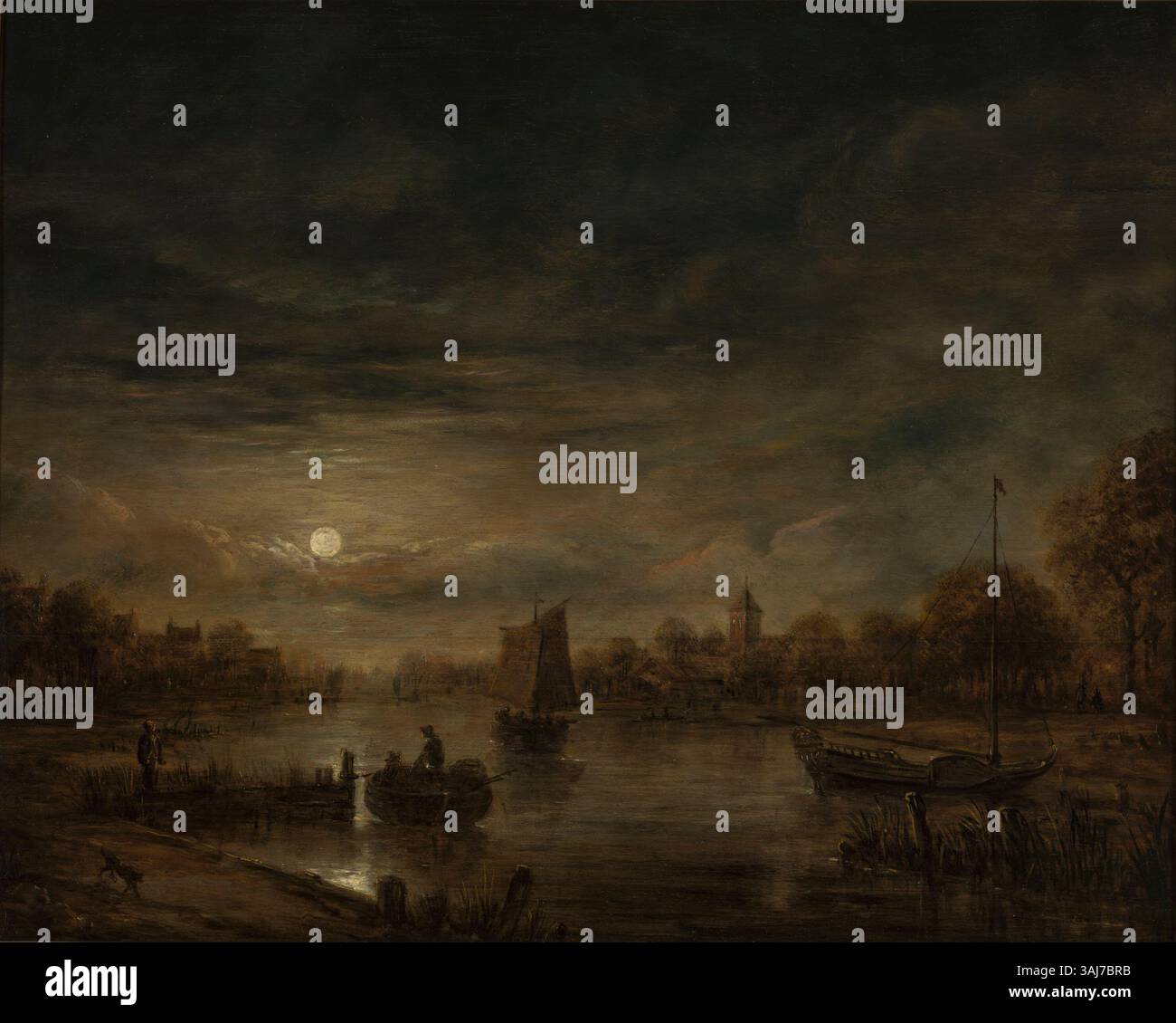 This river landscape in moonlight by Aert van der Neer, painted in the ...