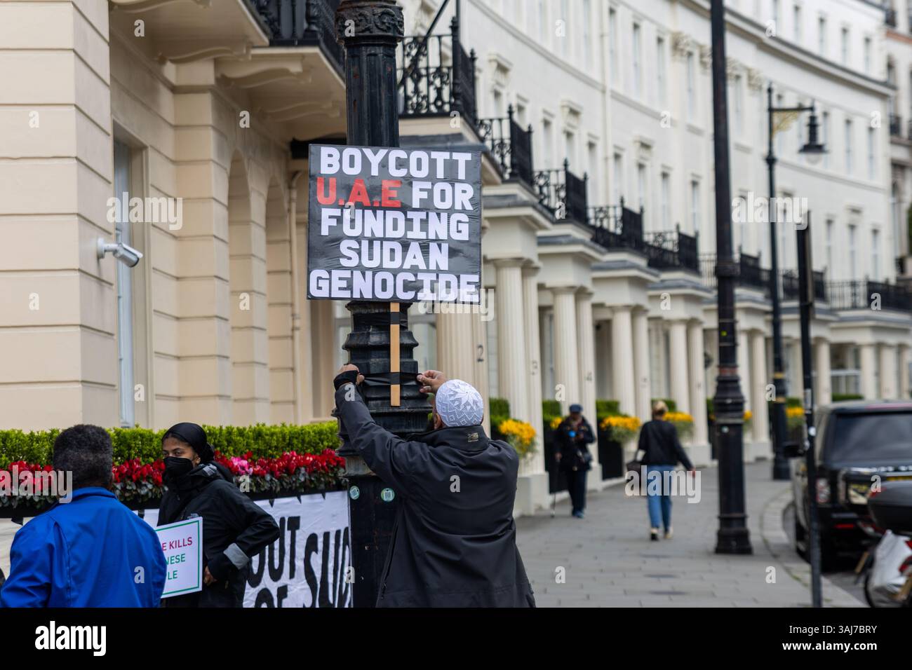 Sudanese Activists gathered outside the UAE embassy and livestreamed the court hearing of Sudan ...