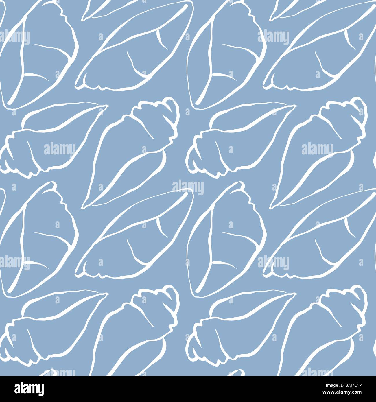 Hand drawn sea shells blue white seamless pattern in doodle sketchy ...