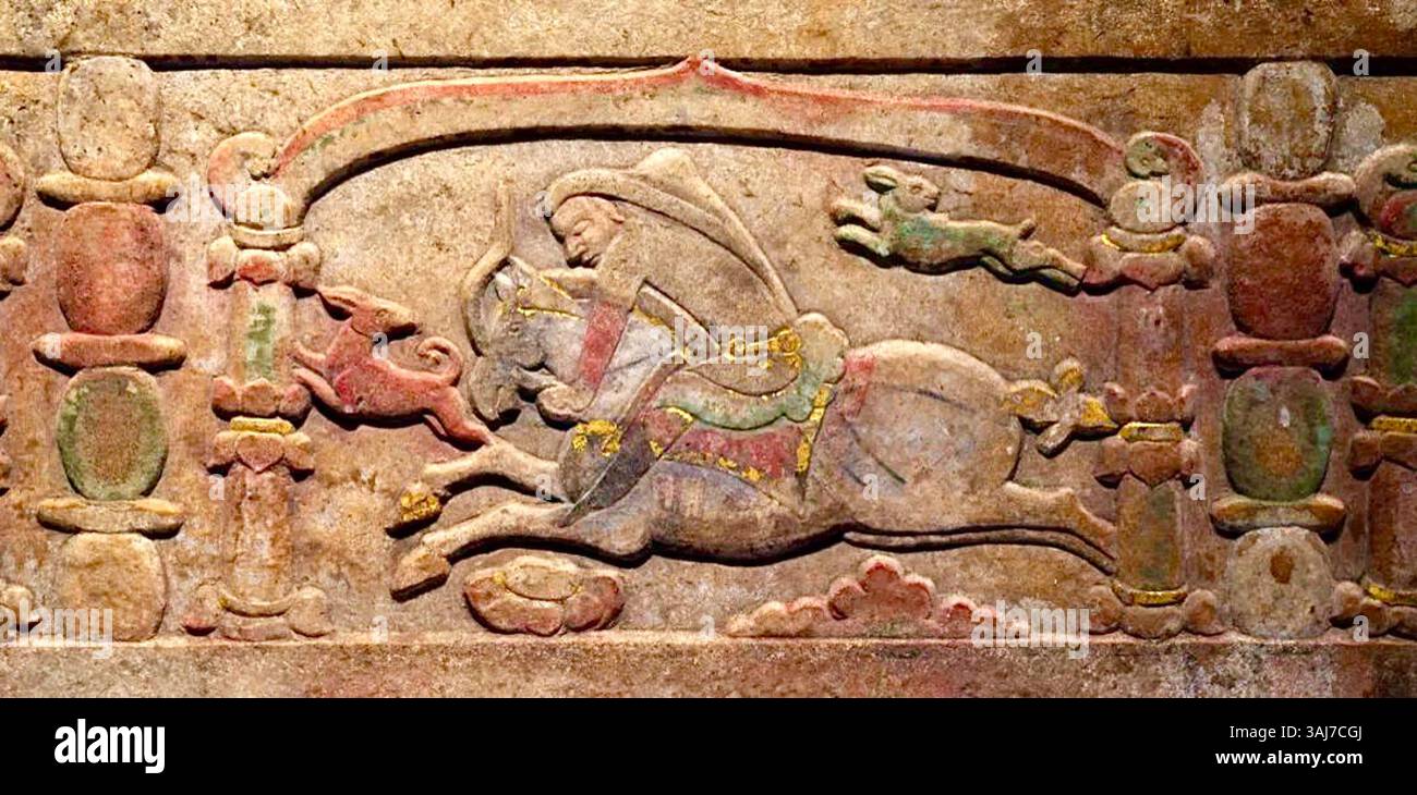 This scene from the Northern Zhou tomb, dating back to 592 CE, shows a ...