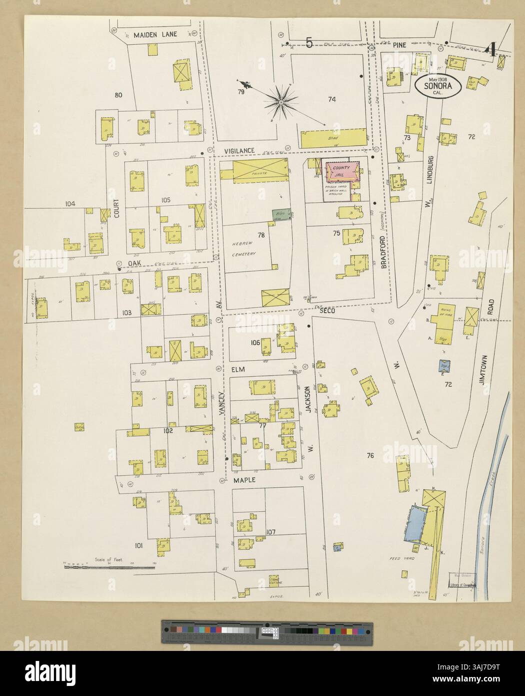 This 1908 Sanborn Fire Insurance map focuses on Sonora, Tuolumne County ...
