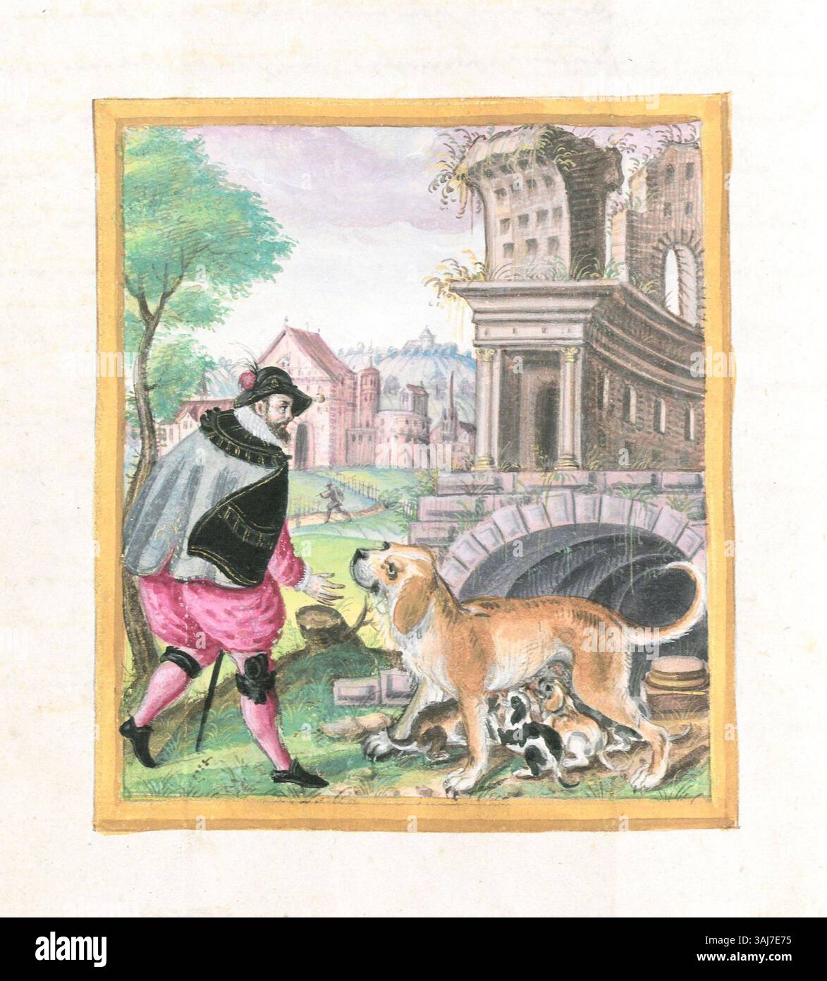 A watercolor from Cod. cam. fol. 3, Bl. 31v depicting a hunting scene ...