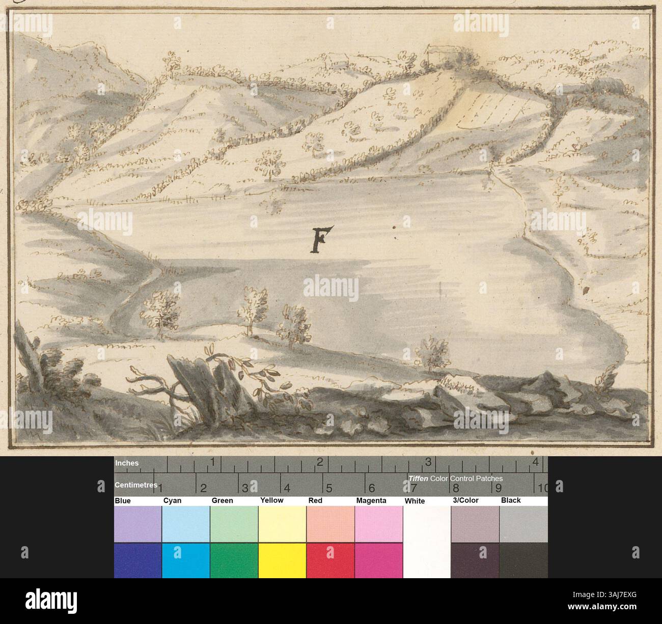 This drawing, created around 1712, depicts the Hütter See, capturing ...