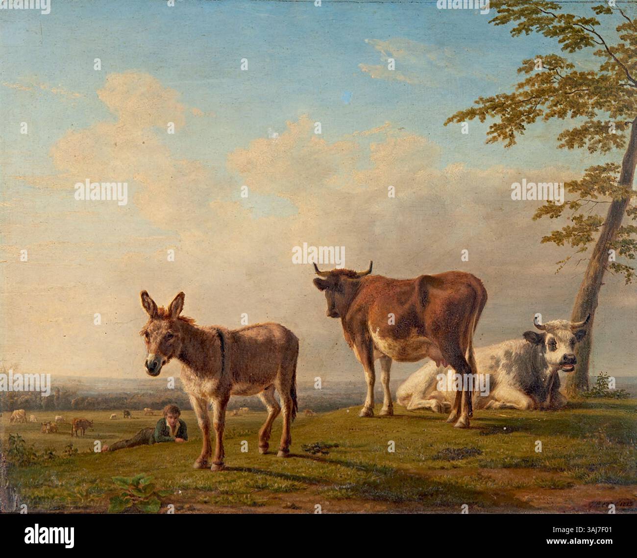 A painting by Jean-Baptiste Berré from 1825, showing a herd in a rural ...