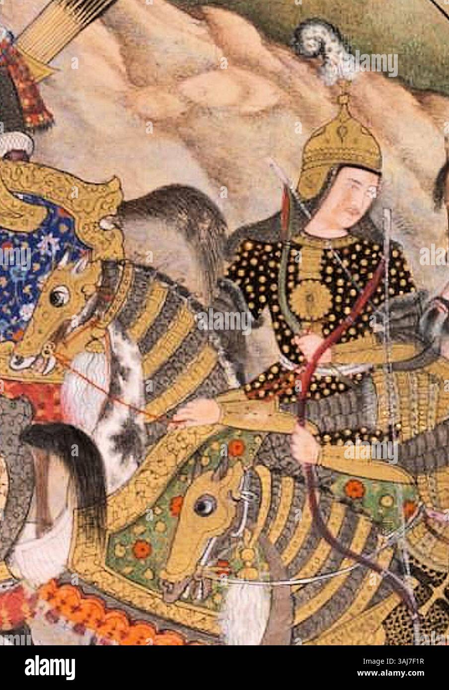 This artwork depicts Mirza Aziz Koka, a Mughal noble, riding a horse in ...