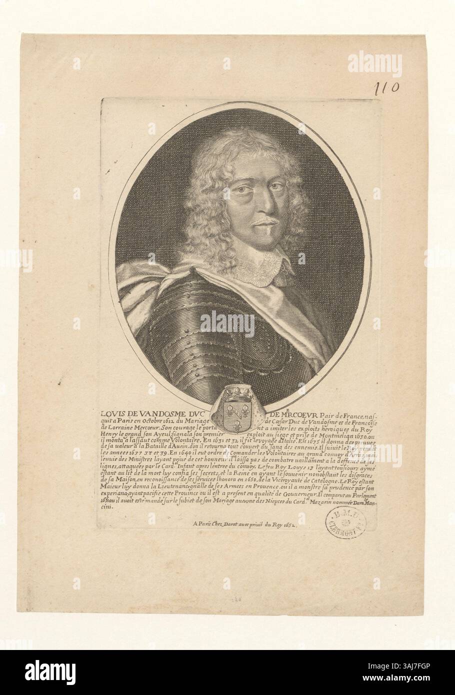 Intaglio print from the Boyer collection depicting Louis de Vandosme ...