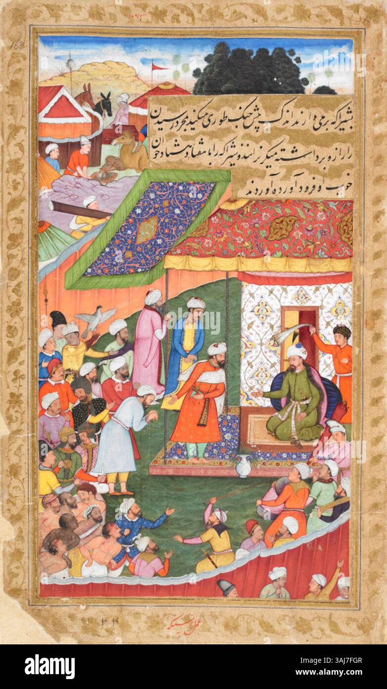 This 1590 painting shows Babur pardoning Sharak after defeating him on ...