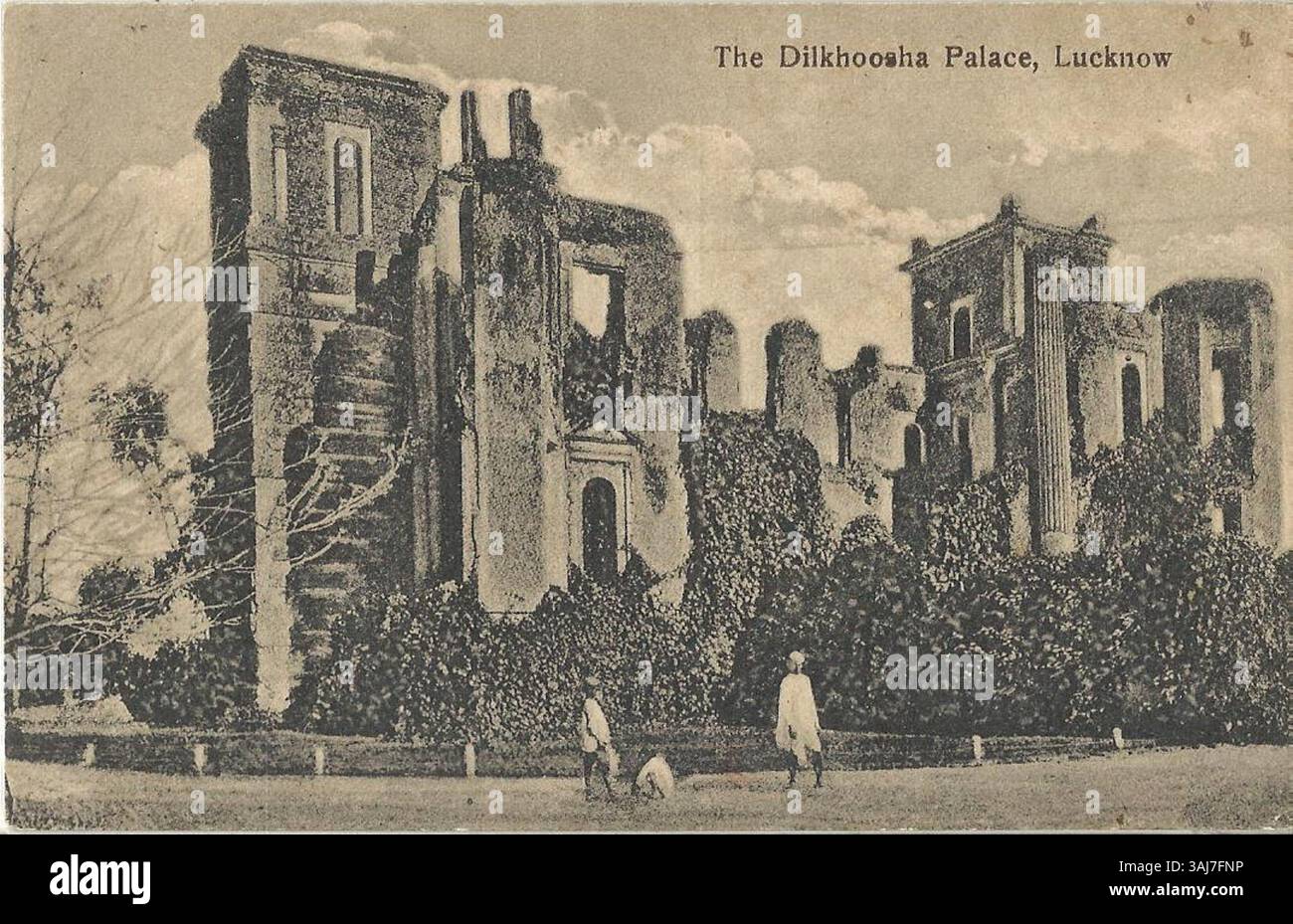 Postcard view of the remains of Dilkusha Kothi at Dilkoosha Palace ...