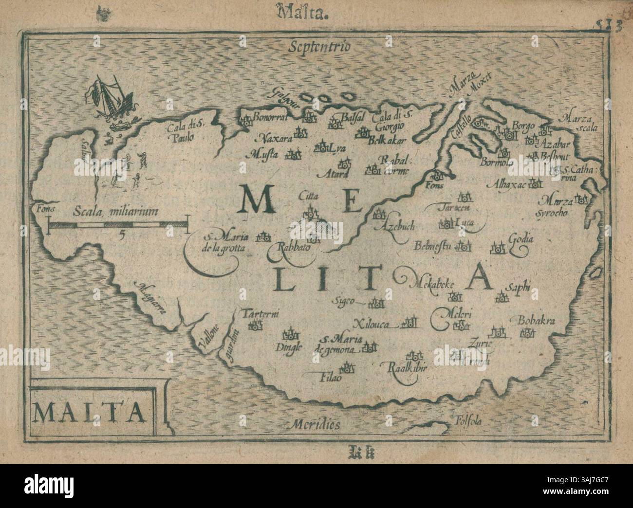 This copper-engraving map of Malta, published in Amsterdam in 1609, is ...