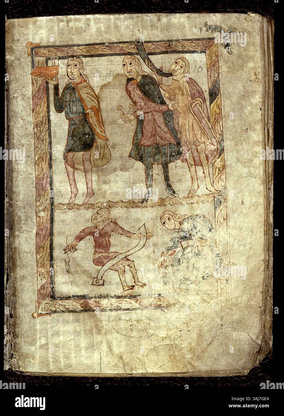 A page from the Benedictine Psalter (842-850), depicting men playing ...