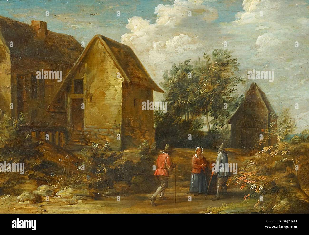 This attributed work by Thomas van Apshoven depicts a village landscape ...
