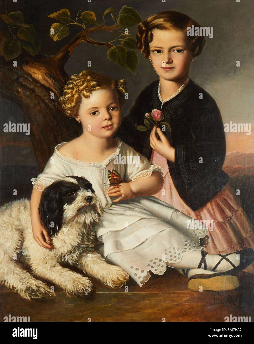 Ludwig Beyfuss's 1857 portrait of two sisters with a dog exemplifies ...