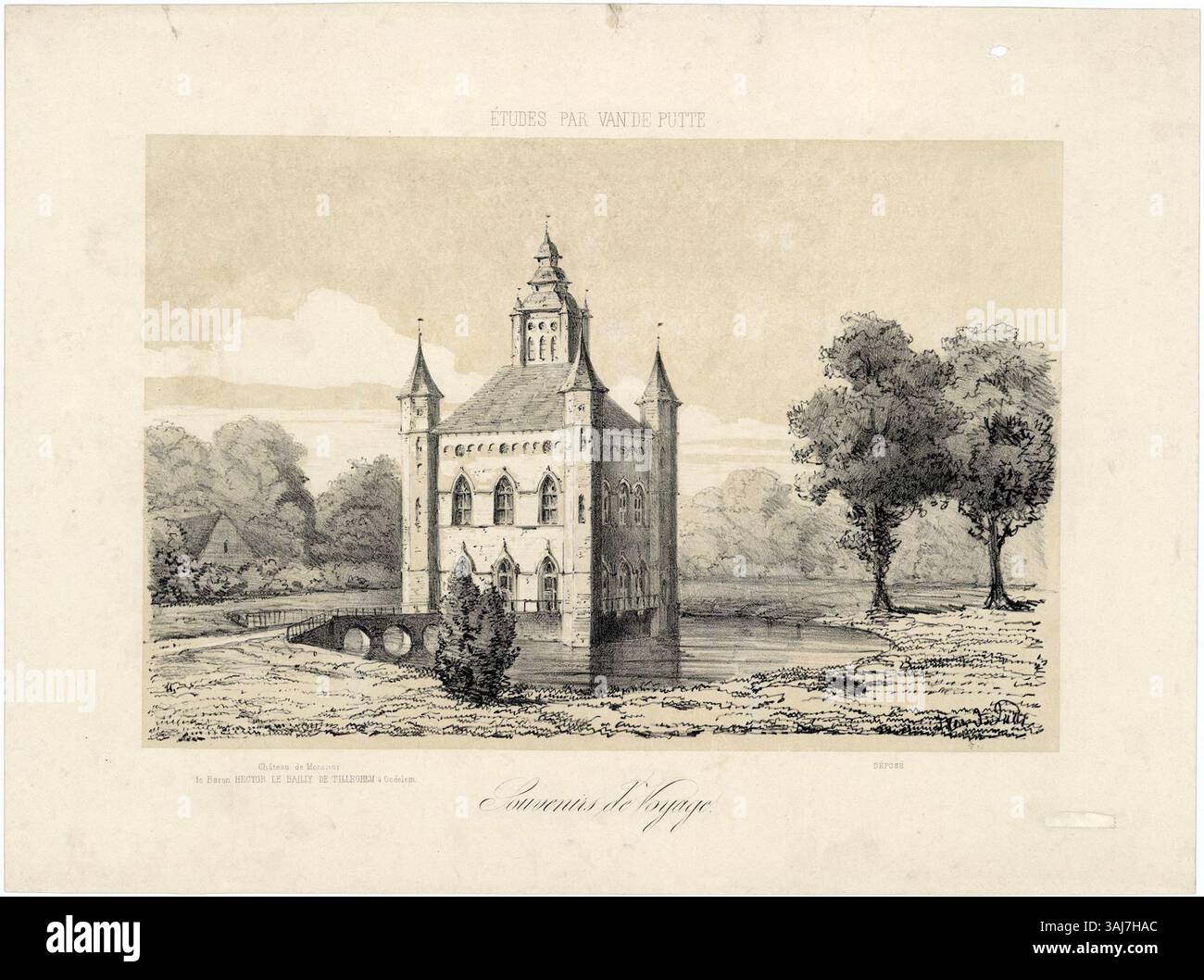 This 1855 lithograph by Jean Van de Putte depicts Ten Torre Castle ...