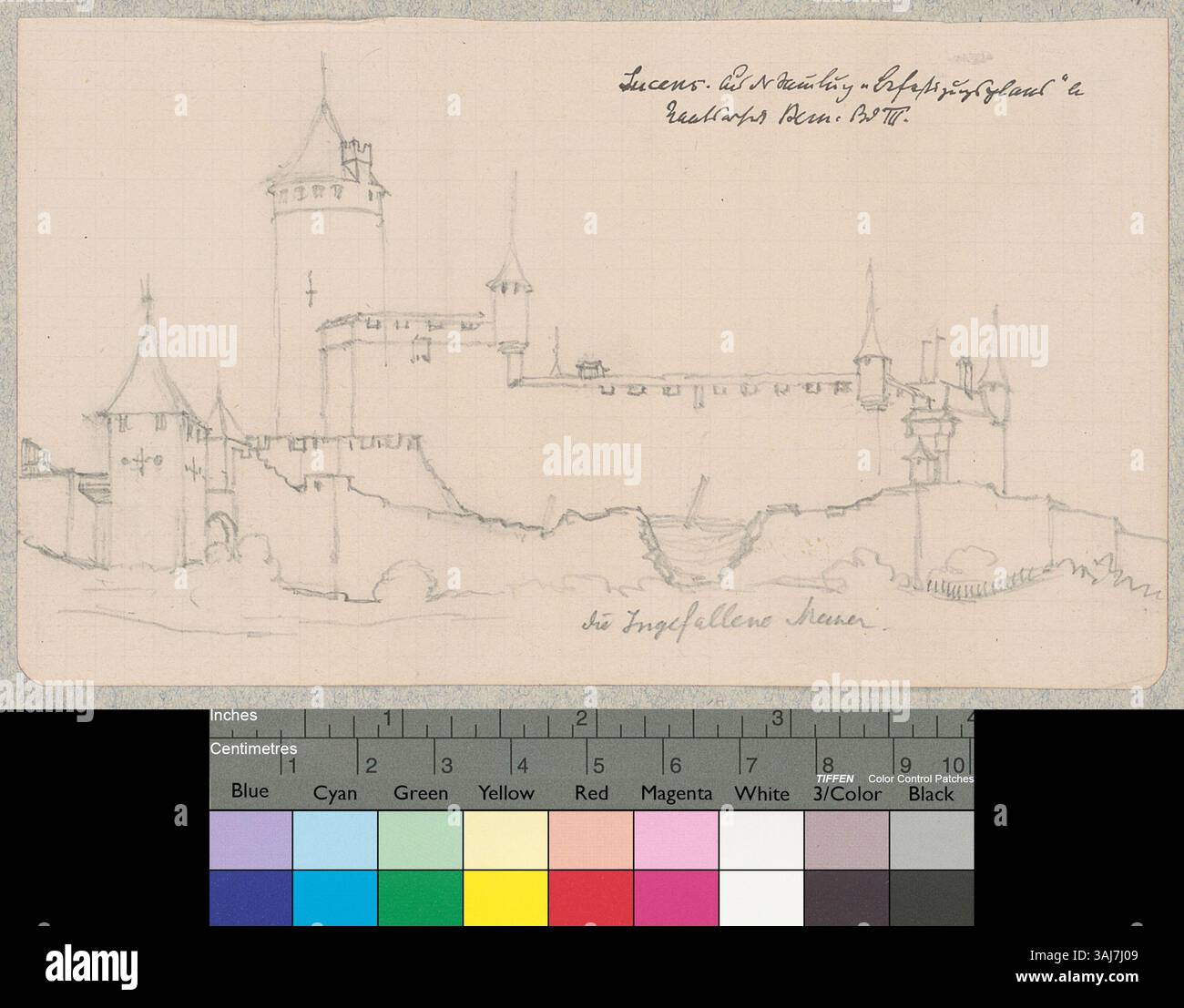 Johann Rudolf Rahn’s illustration depicts an exterior view of Lucens ...