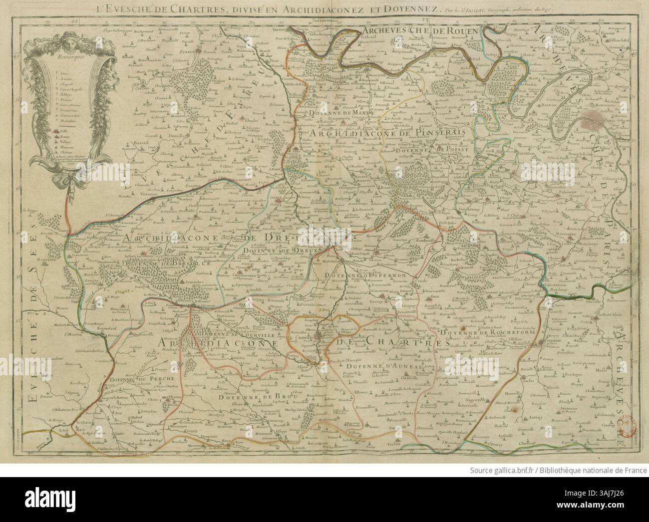 A map of the diocese of Chartres divided into archdeaconries and ...