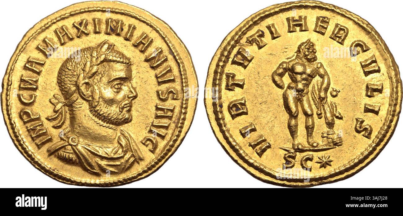 This gold aureus of Maximianus, minted in Cyzicus around AD 286-287 ...