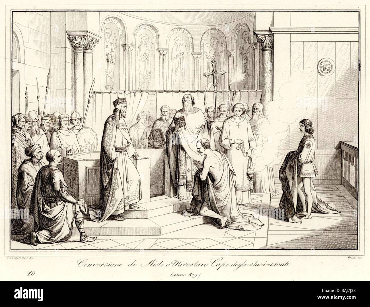 This artwork depicts the conversion of Miroslav, a leader of the Croats ...