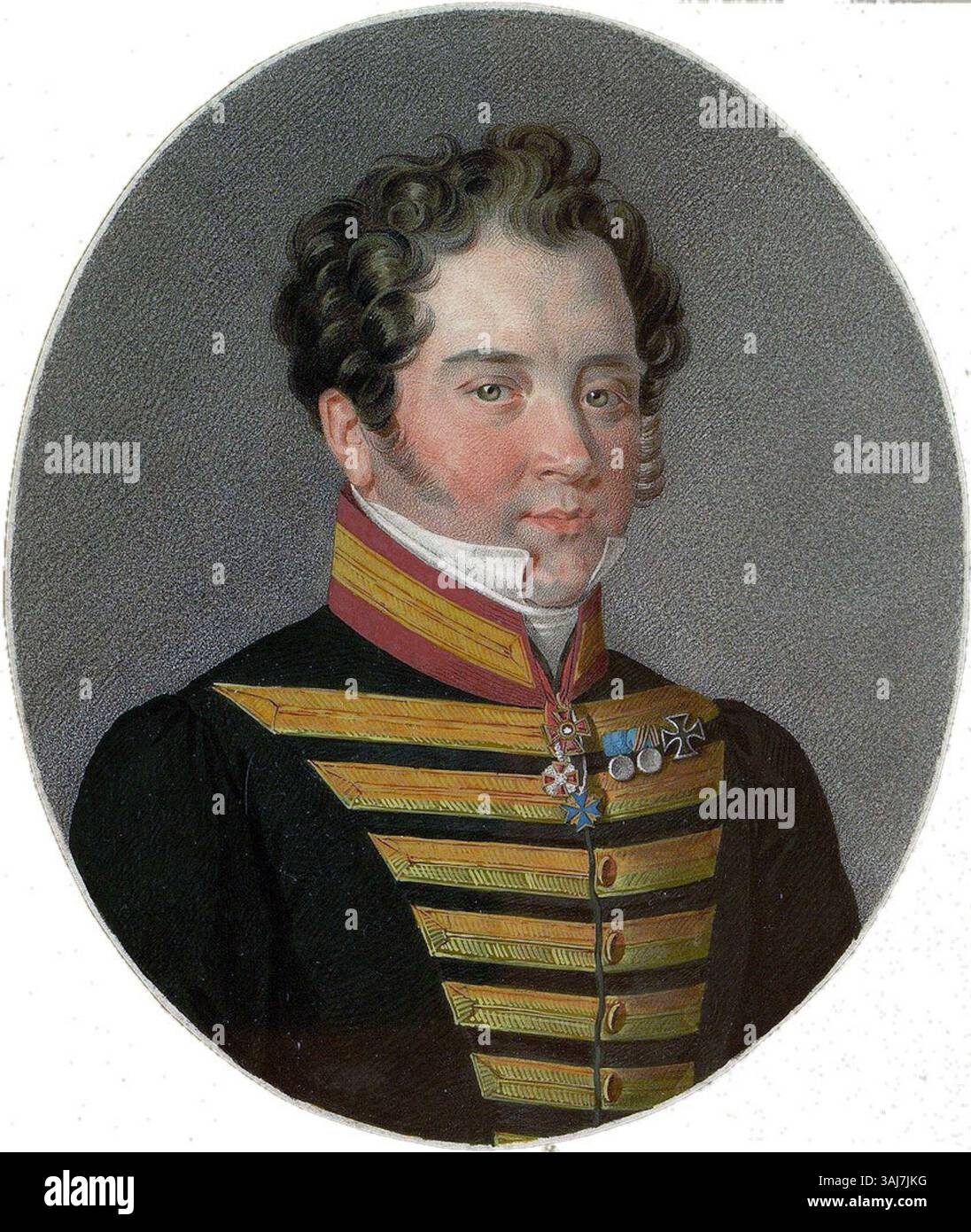 This 19th-century painting by an unidentified artist presents a formal ...