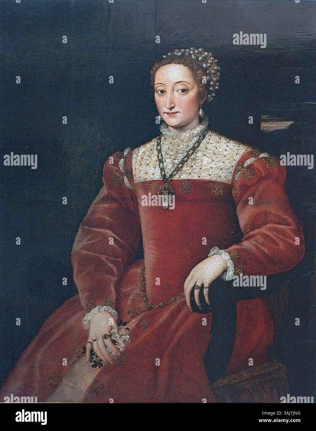 This circa 1545-1547 portrait by Titian depicts Giulia Varano in bridal attire. The oil on panel ...