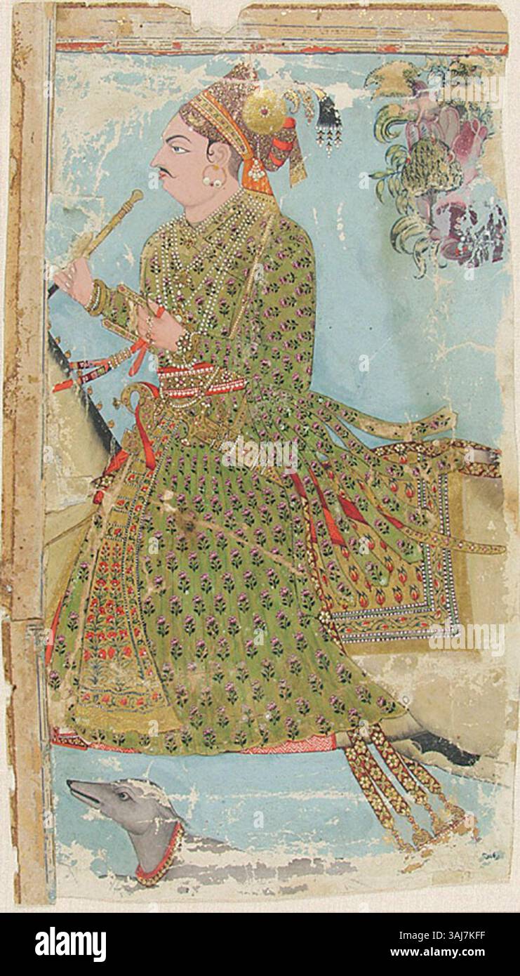 This circa 1720 painting fragment depicts Maharaja Ajit Singh of Marwar ...