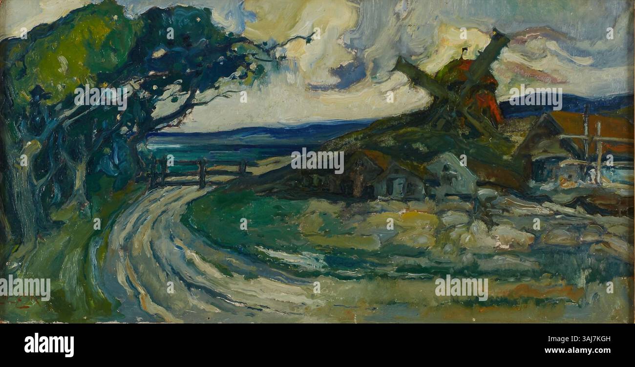 Emil Zoir's 1900 painting Komposition med kvarn depicts a windmill ...