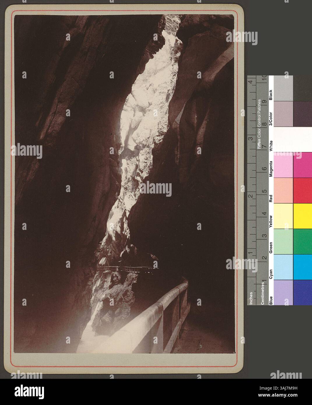 Photograph of the Tamina Gorge with a large rock wedged between the ...