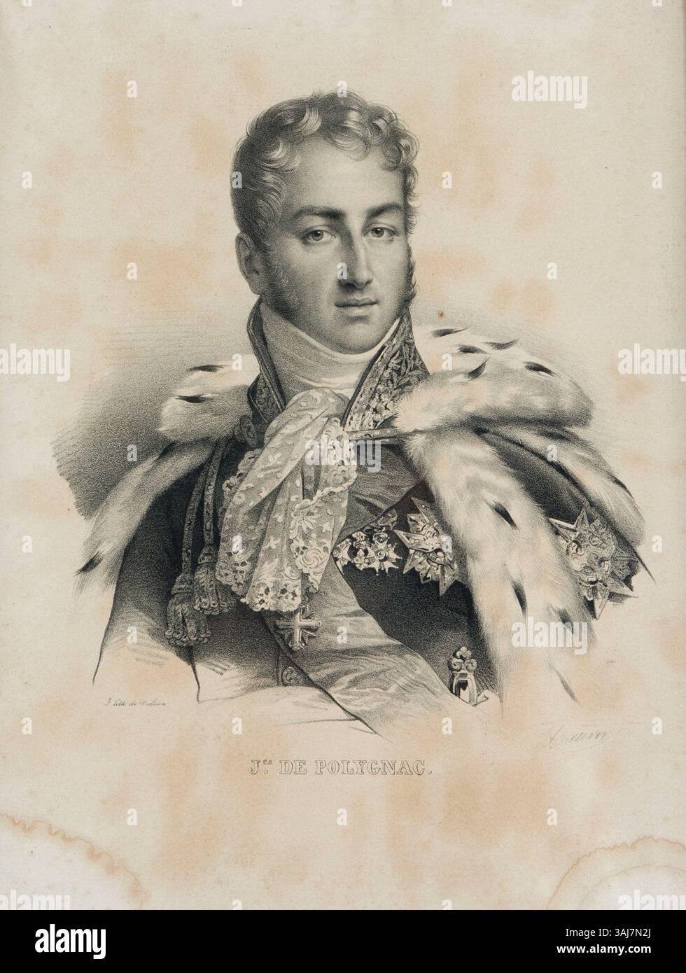 Portrait engraving of Jules de Polignac, created by Antoine Maurin ...