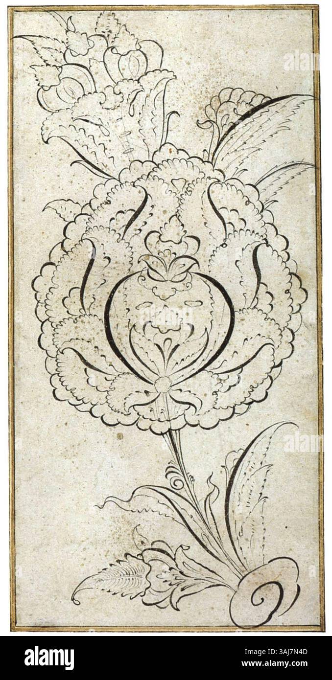 An ornamental drawing of a palmette from an Ottoman album, attributed ...