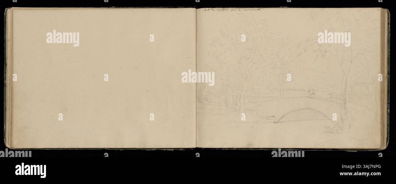 This pencil sketch by Antoine Dutac (1850-1855) depicts a footbridge ...