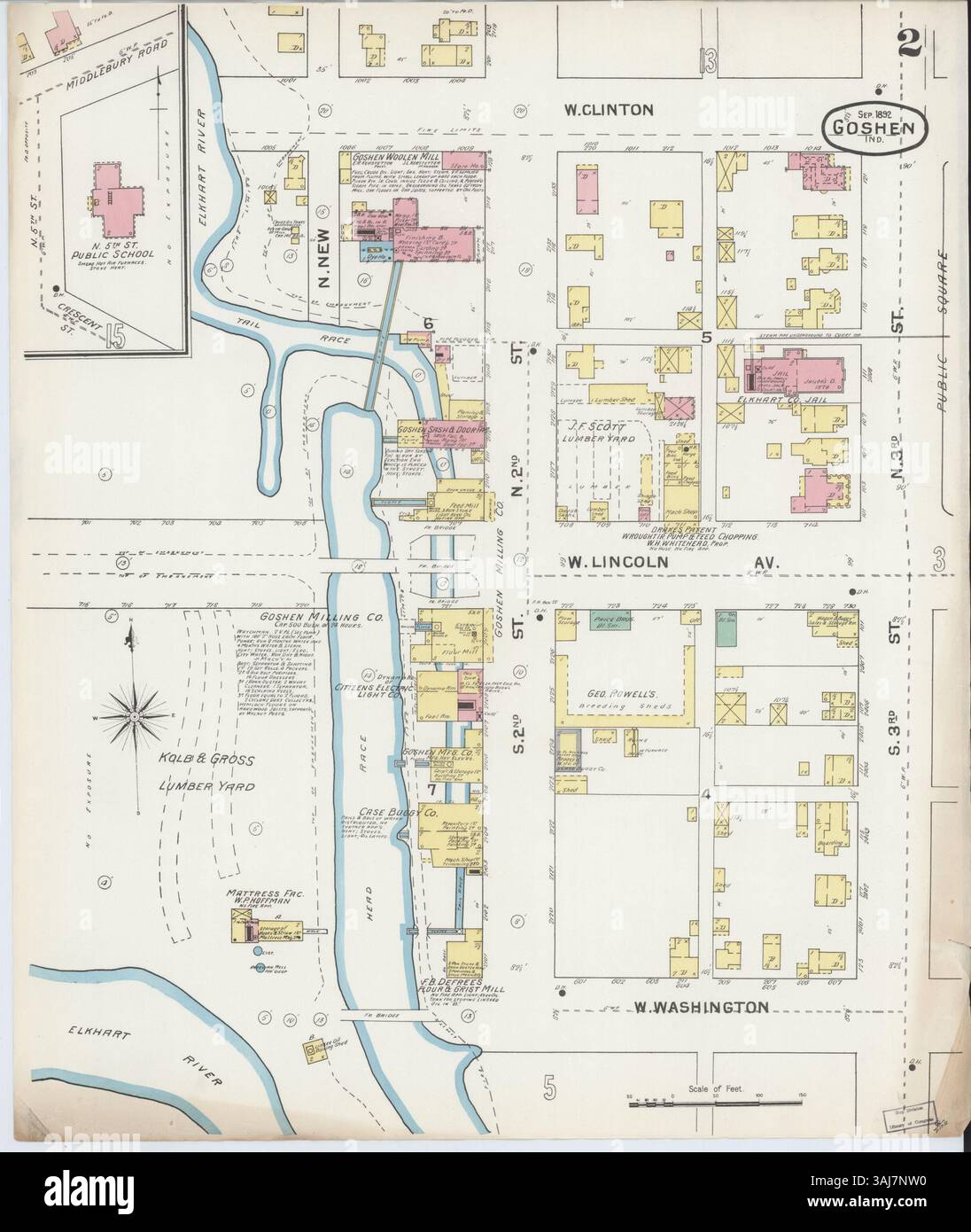 This map from September 1892 shows Goshen, Elkhart County, Indiana ...