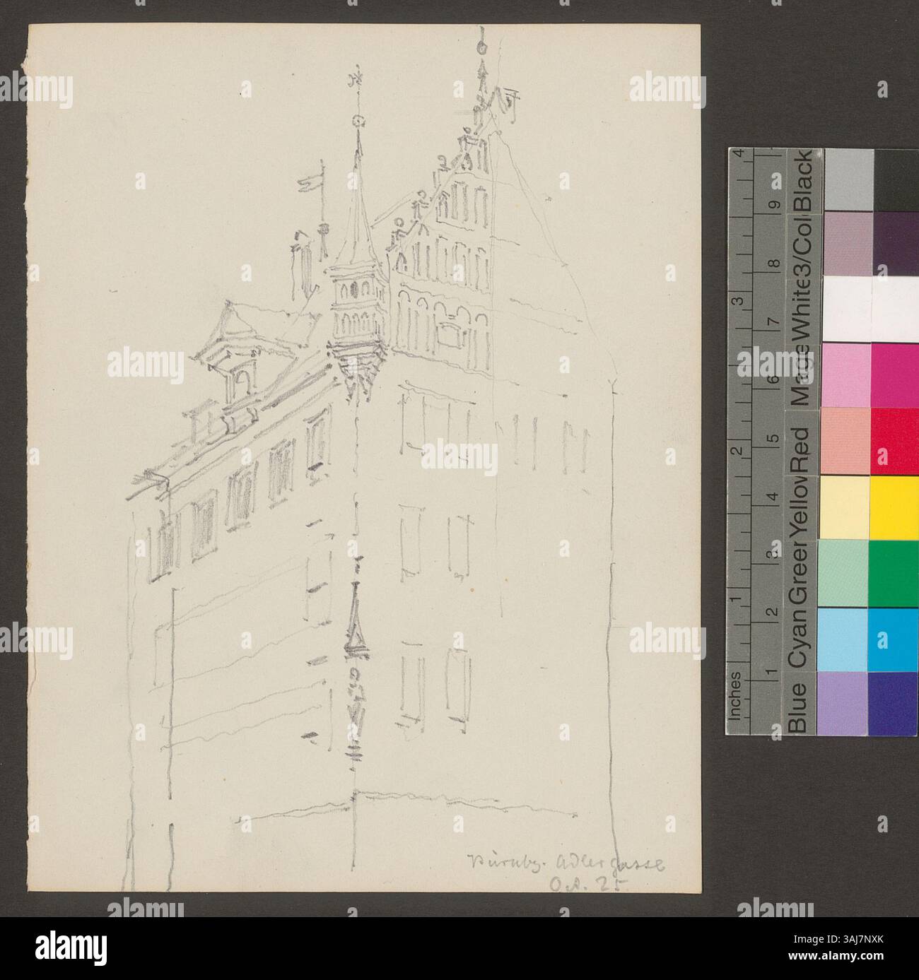 This 1861 drawing by Johann Rudolf Rahn shows Adlergasse in Nuremberg ...